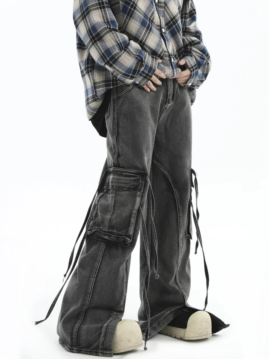 [INSstudios] MULTI-POCKET LOOSE STRAIGHT LONG JEANS ST1210 – stepblock